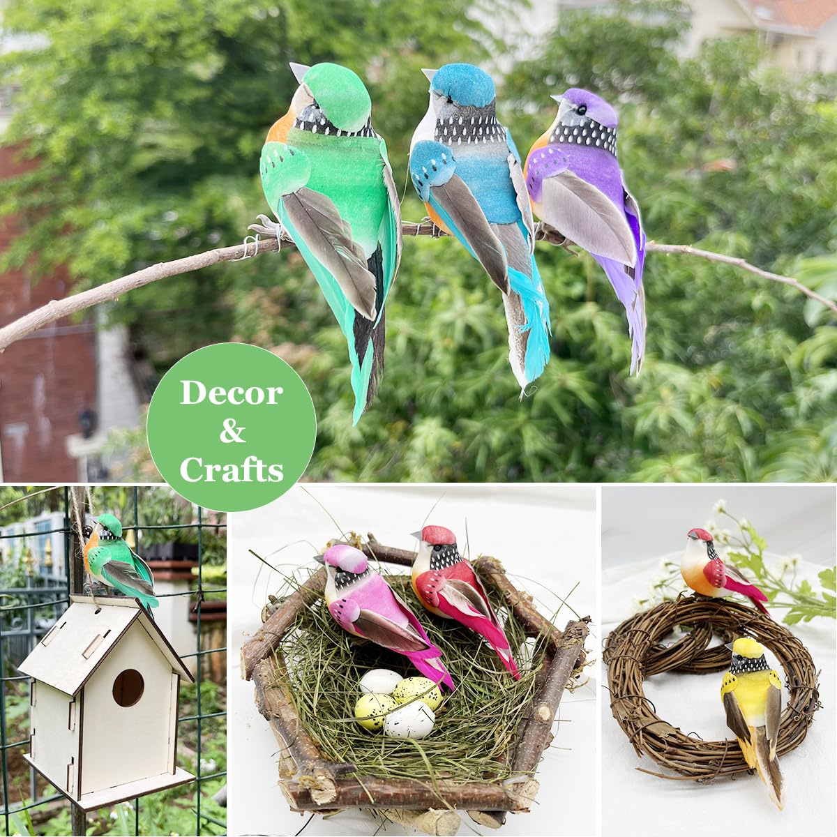LWINGFLYER 12PCS Artificial Simulation Foam Feather Birds for Crafts Decoration Small Bird Figurines Bird Models Home Decor Tree Ornaments