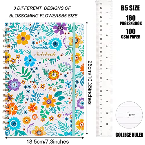 EOOUT 3 Pack B5 Spiral Notebook, Hardcover Large Notebooks, Wide Ruled Spiral Notebooks with 160 Pages, 100gsm Paper, 7.3'' x 10.3'' Cute Notebooks for Women Office School Supplies
