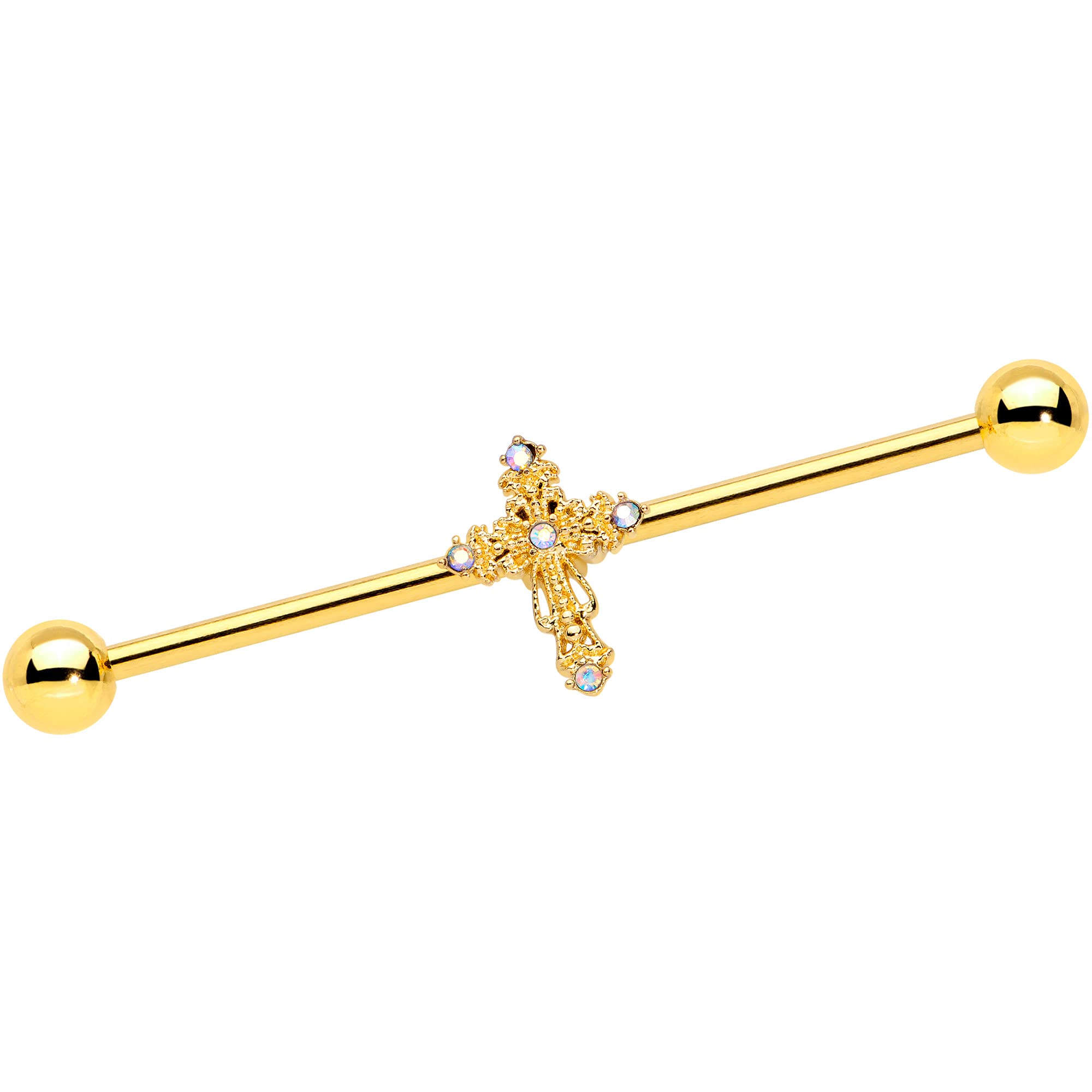 Body Candy Womens 14G PVD Stainless Steel Helix Cartilage Earring Subtle Cross Industrial Barbell 1 1/2"