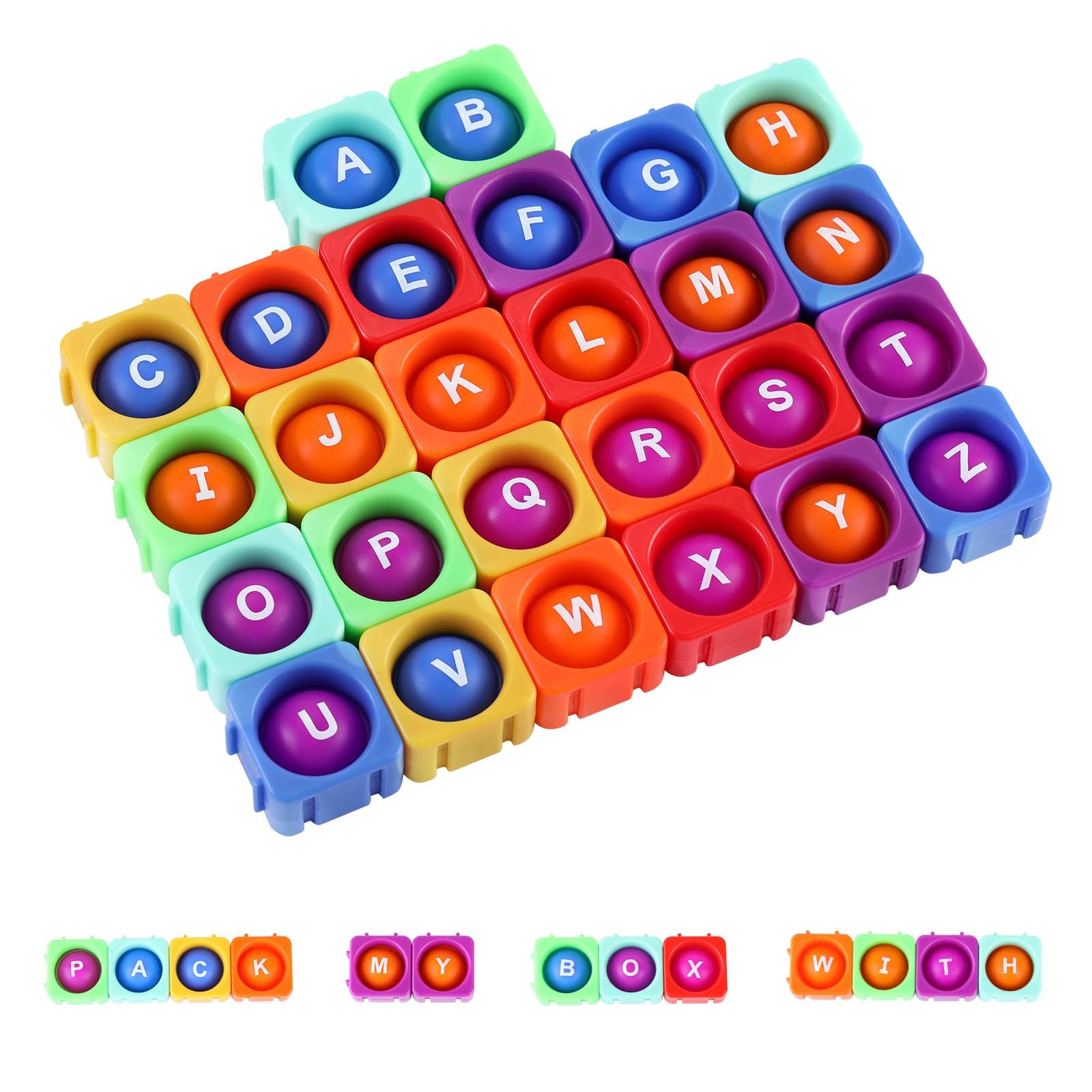 NowFuture Alphabet Pop Fidget-Blocks,Upper&Lowercase Match Game.Rainbow Seven Color.DIY Puzzle Letter pops its-Classroom,Alphabet-Learning-Spelling Toy