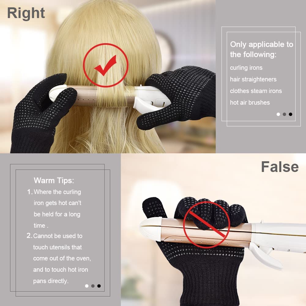IKOCO Heat Gloves for Hair Styling, Heat Resistant Silicone Mat Pouch and 2Pcs Heat Proof Gloves Mitts for Flat Iron, Curling Iron, Straightener(Black&Grey)