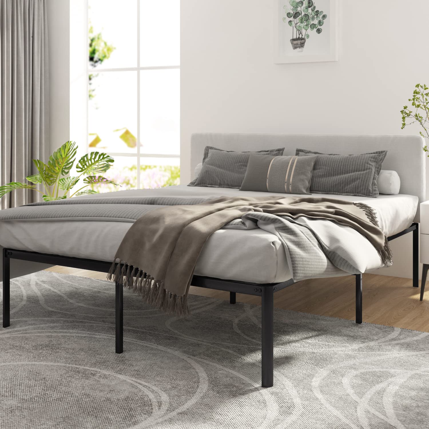 BedStory 16 Inch King Size Bed Frame - Heavy Duty Metal Platform Bed Frame - Easy Assembly, No Box Spring Needed - Curved Bed Legs Design to Avoid Injury - Supports Up to 3000 Lbs
