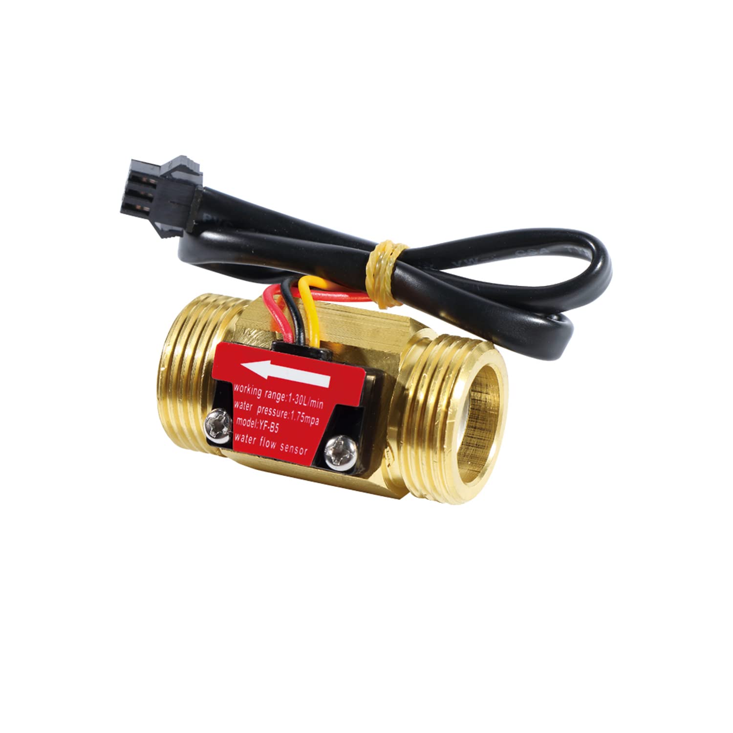 GREDIA G3/4" Male Thread Brass Water Flow Sensor Switch Hall Effect Liquid Flowmeter Fluidmeter Counter BSP 1-30L/Min(50mm in Total Length)