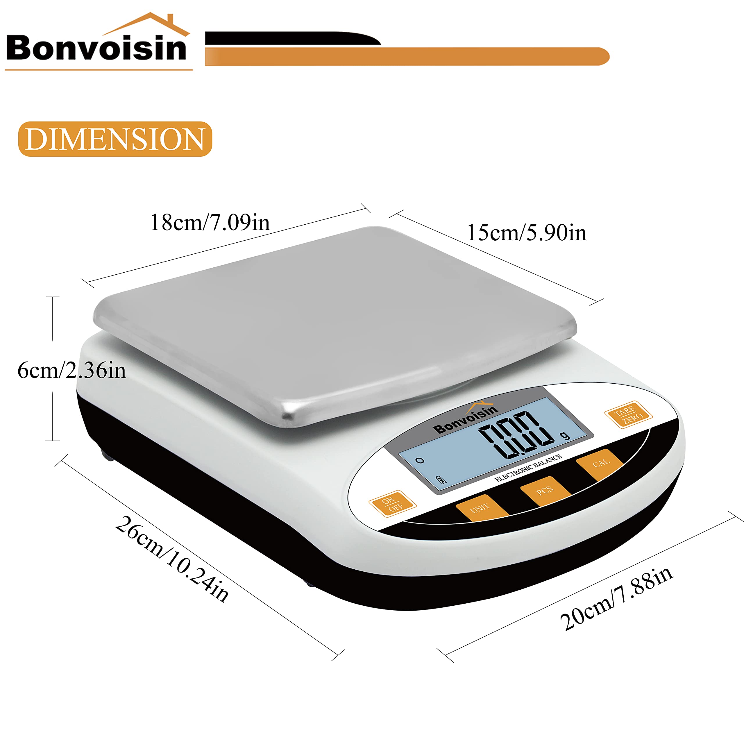 Bonvoisin Lab Scale 5000gx0.01g Digital Precision Analytical Balance 10mg High Precision Electronic Balance Jewelry Scale Kitchen Scale Scientific Scale Laboratory Scale Balance (5000gx0.01g)