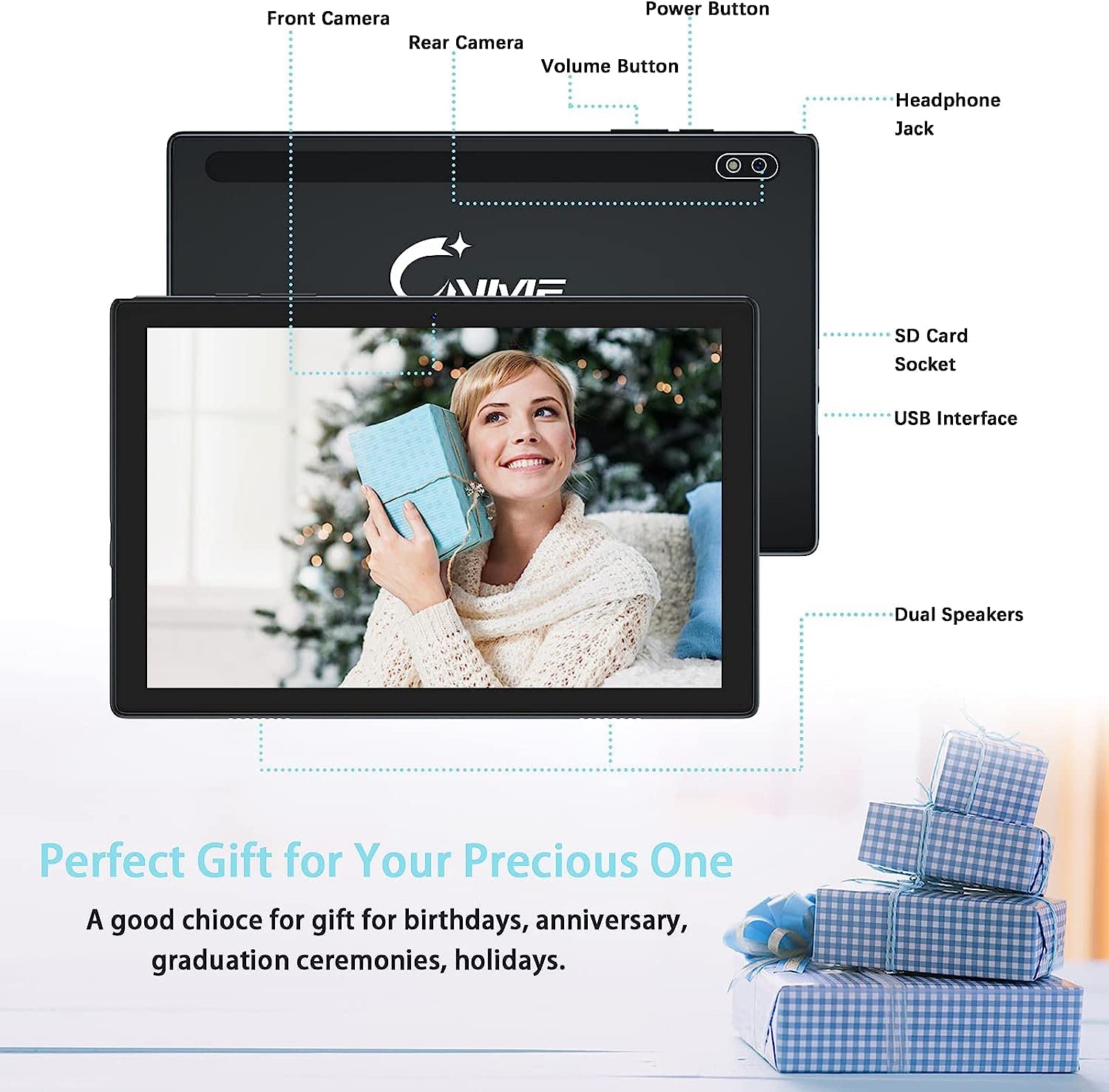 CNMF Tablet 10 inch, Android 10.0 Tablets, 32GB Storage, HD IPS Screen, Support Microsoft Office Software, Dual Camera, Bluetooth, WiFi