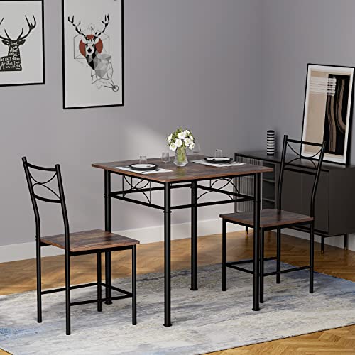 JOIN IRON 3-Piece Kitchen Dining Room Table Set for Small Spaces,Iron Wood Square Table with 2 Chairs for Kitchen Dining Room Furniture