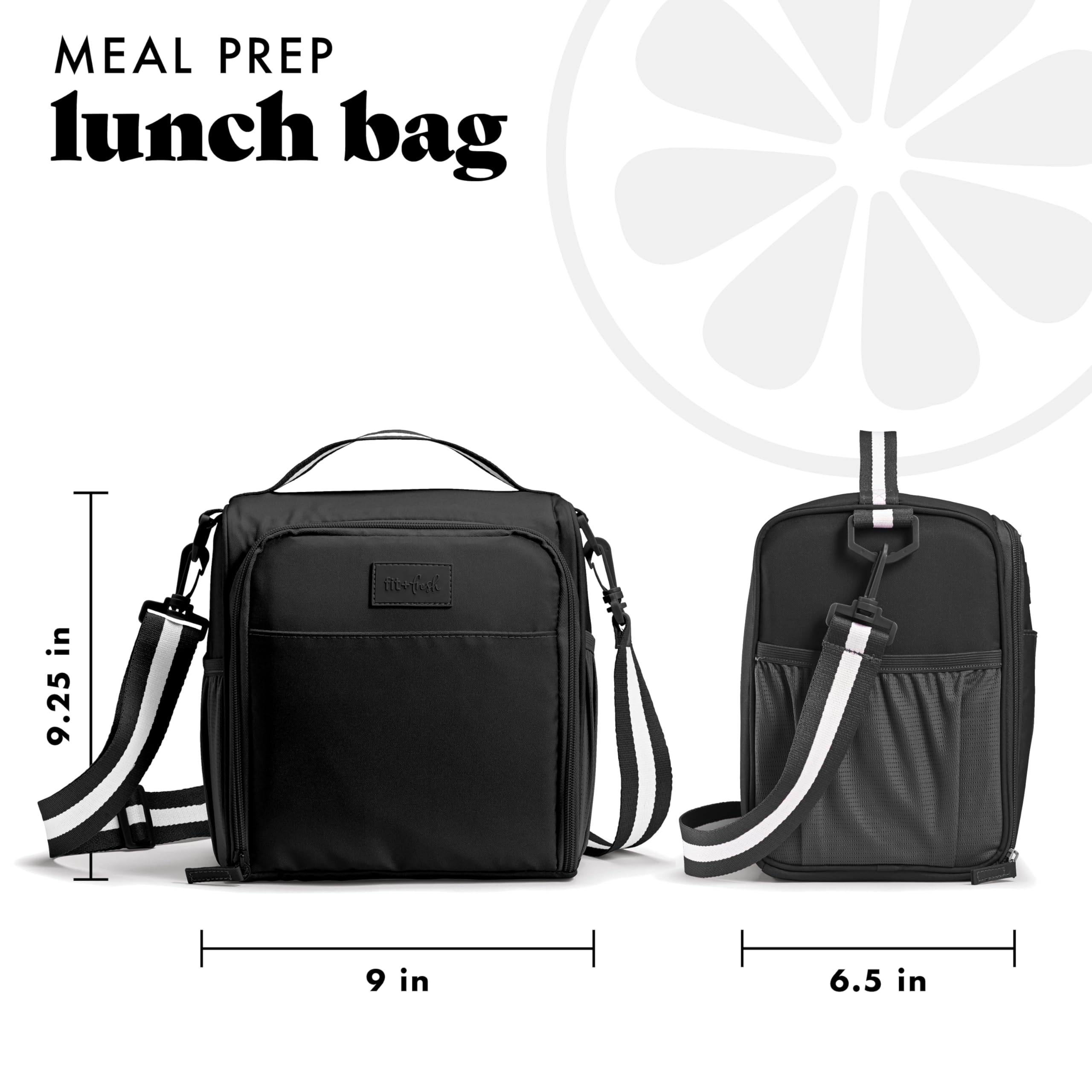 Fit & Fresh BREE FitPak Meal Prep Lunch Box With Containers, Ice Pack, and Shaker Bottle For Men and Women, 6pc. Meal Prep Kit Lunch Bag With Containers Included, Black