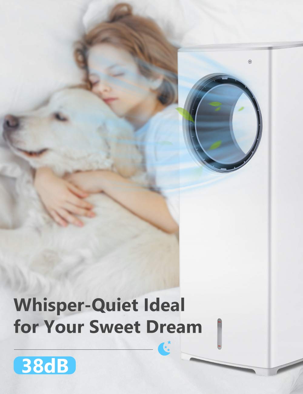 BREEZEWELL 2-in-1 Evaporative Air Cooler, Tower Fan, Swamp Cooler w/ 3 Wind Speeds, 4 Modes w/Cooling&Humidification, Remote Control, 40° Oscillation, 8-Hour Timer, Low Noise for Home & Office, 32-In