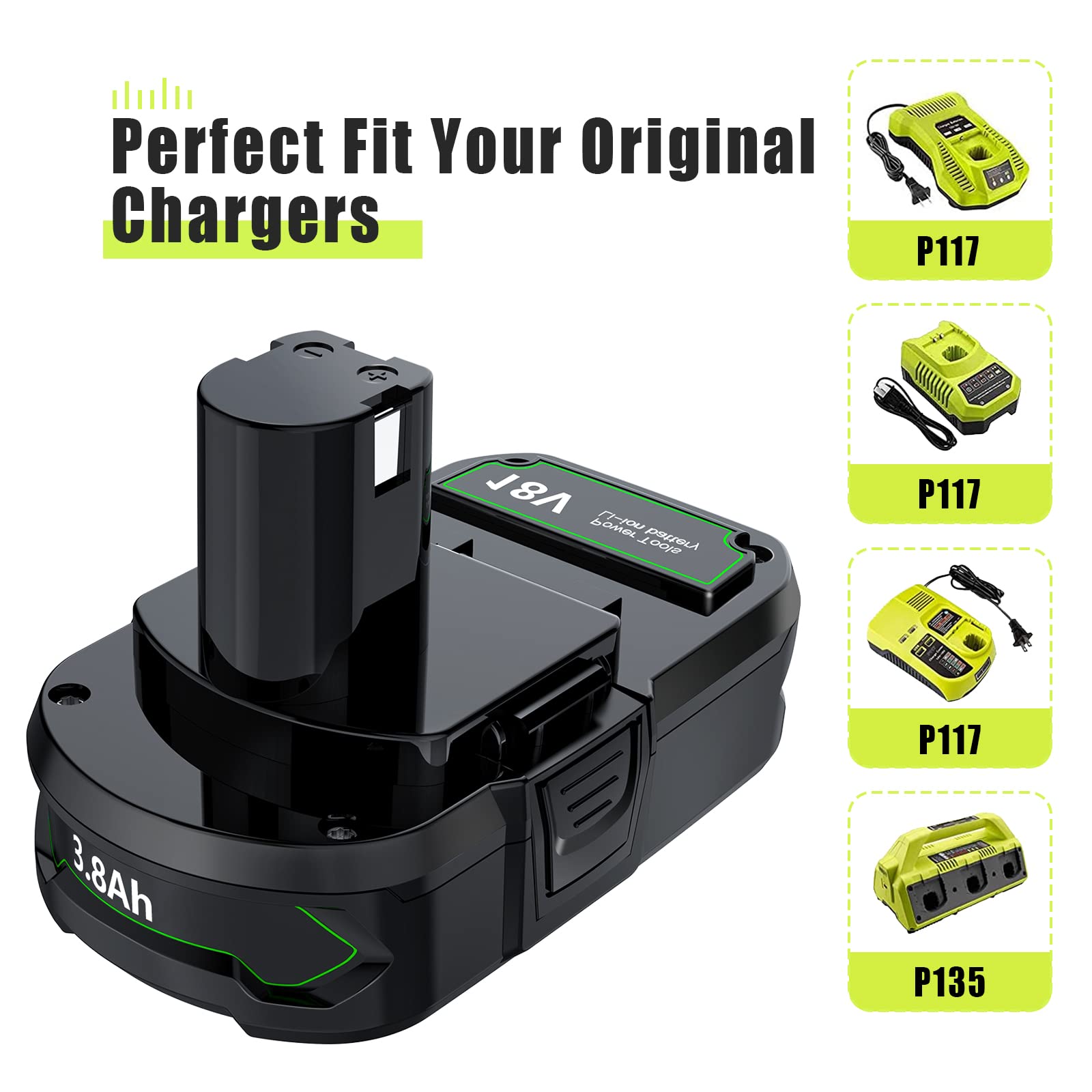 Boancell P108 18V 4.0Ah Lithium Battery Replacement for 18V Lithium Battery P102 P103 P105 P107 P108 P109 ONE+ Cordless Tool