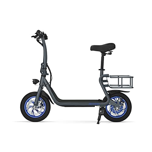 Jetson Ryder Electric Scooter, 15.5 MPH, 12 miles Max Range, Twist Throttle, 250-Watt Motor, Adjustable Seat, Foldable Handlebar, Rear Basket, Ages 12+, Gray, JRYDER-GRY