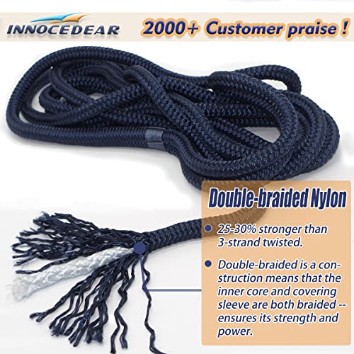 INNOCEDEAR 4 Pack 1/2” X 15’ Dock Lines|Marine-Grade Double-Braided Nylon Dock Line with 12” Eyelet.Hi-Performance Boat Rope Mooring Rope