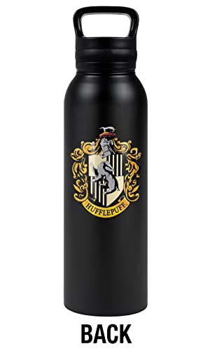 Harry Potter OFFICIAL Hufflepuff Crest 24 oz Insulated Canteen Water Bottle, Leak Resistant, Vacuum Insulated Stainless Steel with Loop Cap, Black