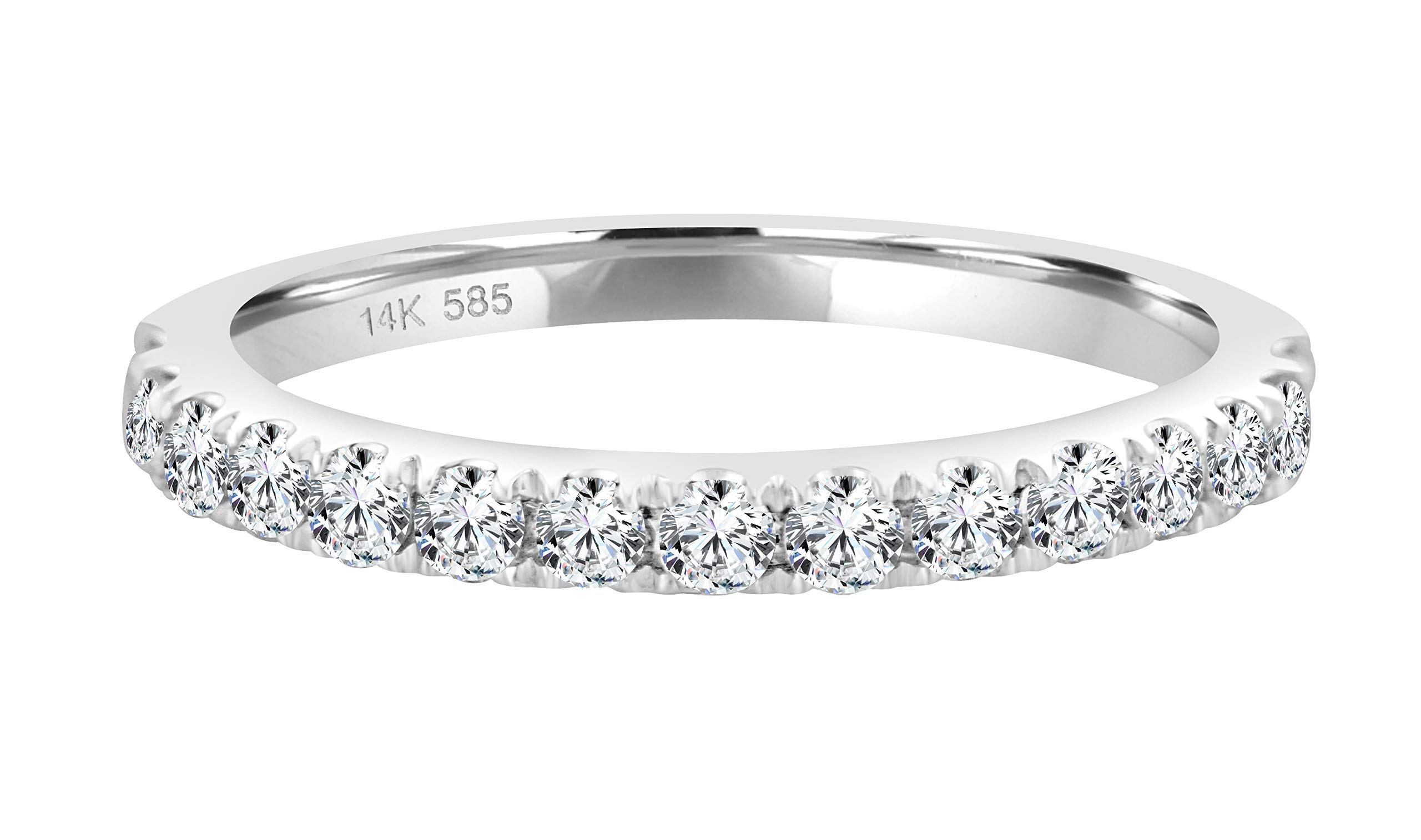 Natual 14K White Gold Round Diamond Ring for Women Ladies Eternity Wedding Anniversary Stackable Ring Band Value Collection 1/2 Carat (ctw) (Color H-I, Clarity Si2-I1) Luxury Collection. Natural Real Mined Diamonds