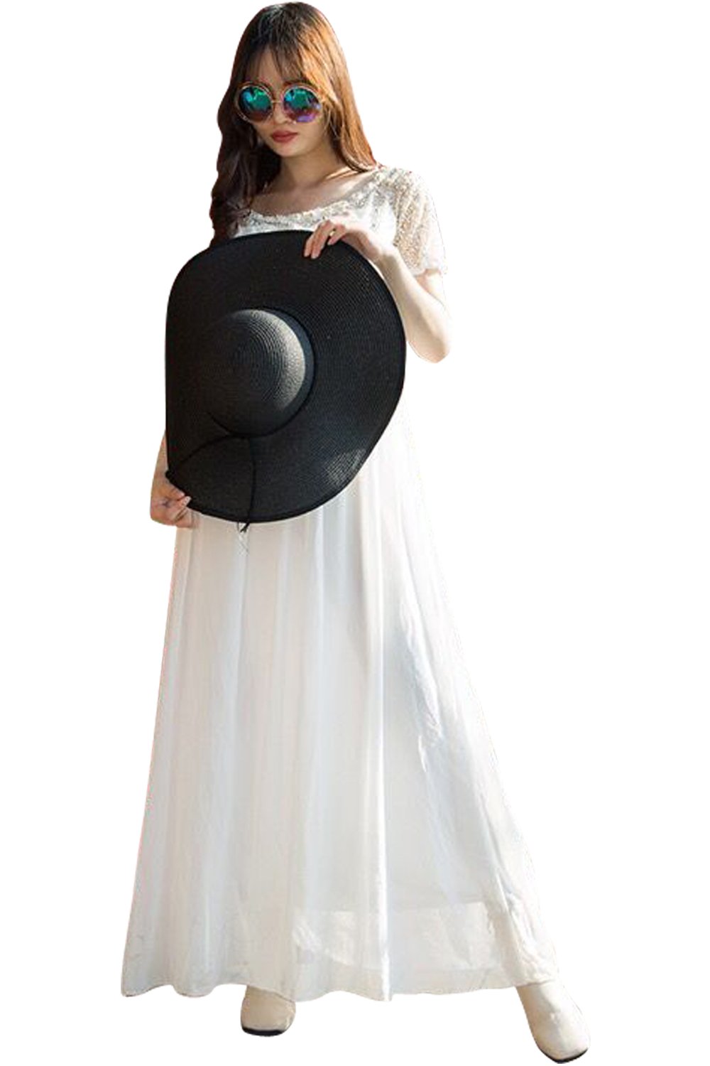JOYEBUY Women Lady Big Bowknot Straw Hat Floppy Foldable Roll up UV Protection Beach Cap Sun Hat (Style B-Black)