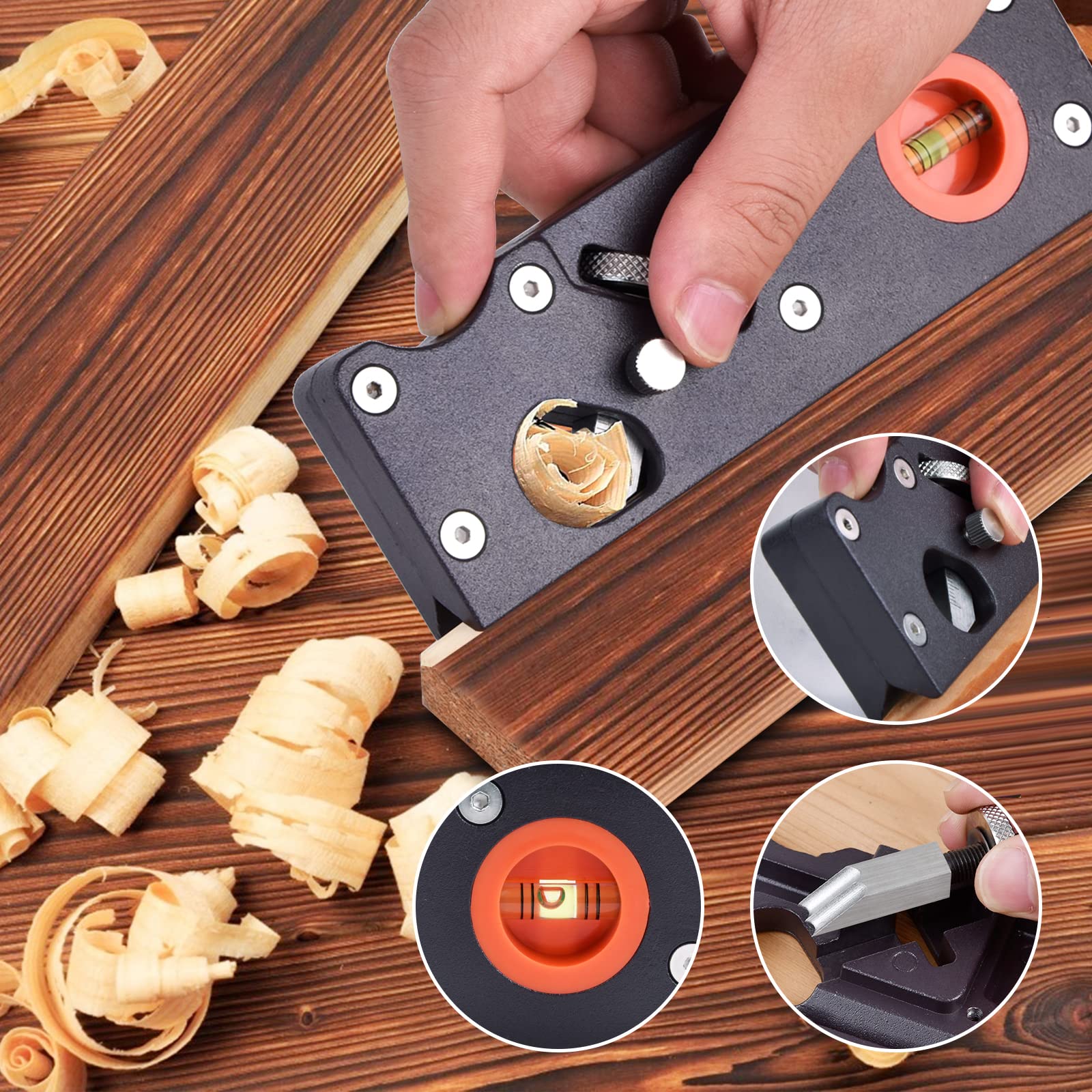 Chamfer Plane-Woodworking Edge Corner Plane with Auxiliary Locator, Hand Plane Suitable for Quick Edge Trimming of Wood (W/4cuters)