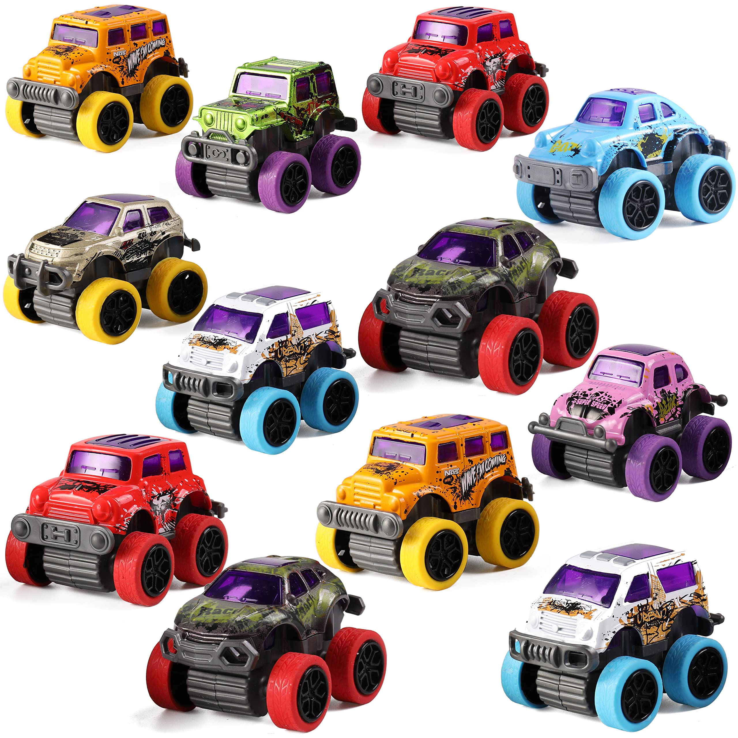 JOYIN 12 Pcs Easter Eggs Filled with Pull Back Monster Cars, Easter Egg Prefilled with Trucks for Kids ​Easter Egg Hunt, Basket Stuffers Filler and Classroom Prize Supplies