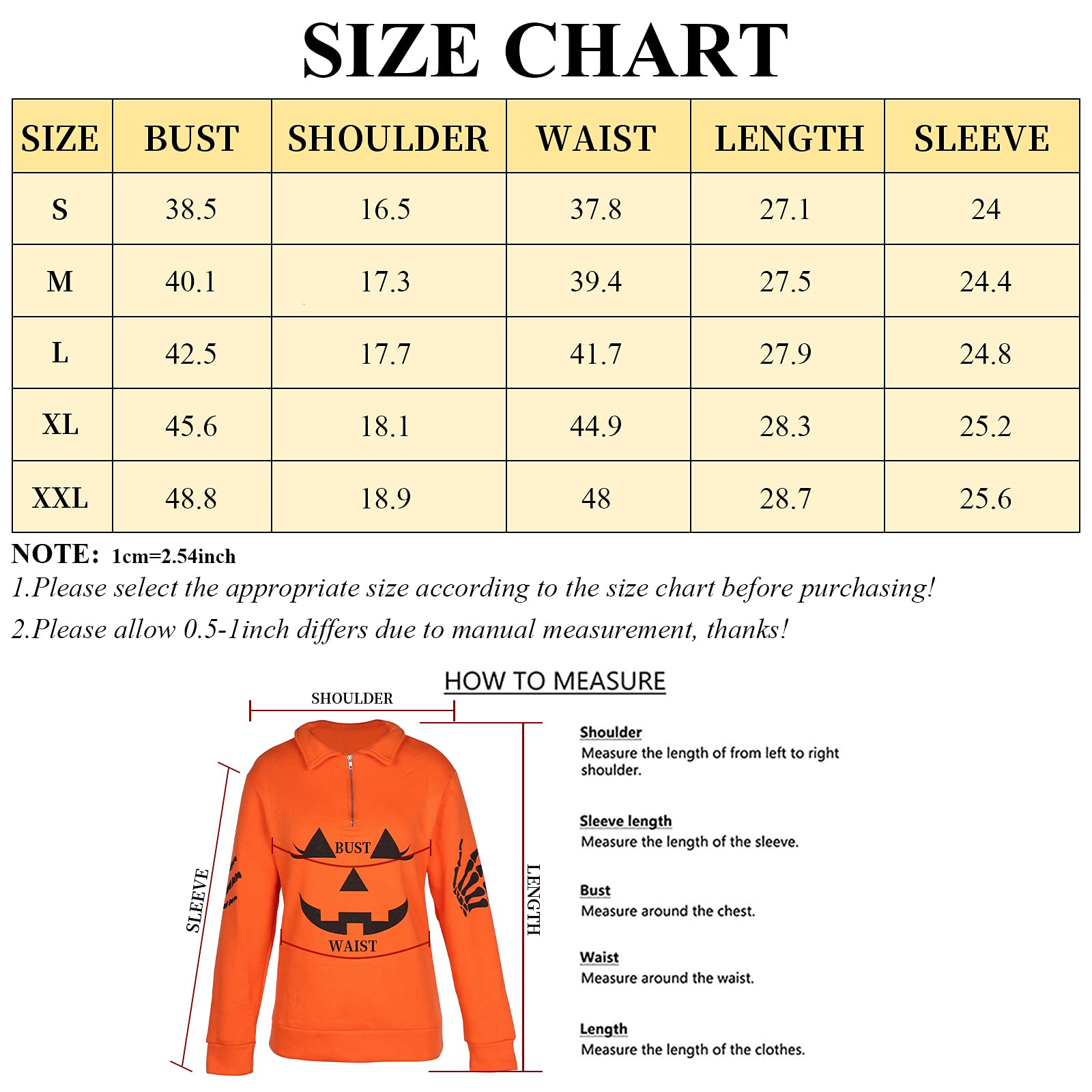 ASTANFY Halloween Sweatshirt for Women Pumpkin Tops Long Sleeve Shirts Half Zipper Lapel Casual Pullover Orange B, X-Large