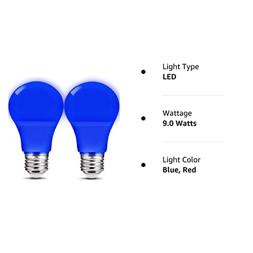 Blue Light Bulb 9W (60W Equivalent) E26 Base, LED Colored Light Bulbs for Halloween Christmas Party Holiday Lighting 2-Pack