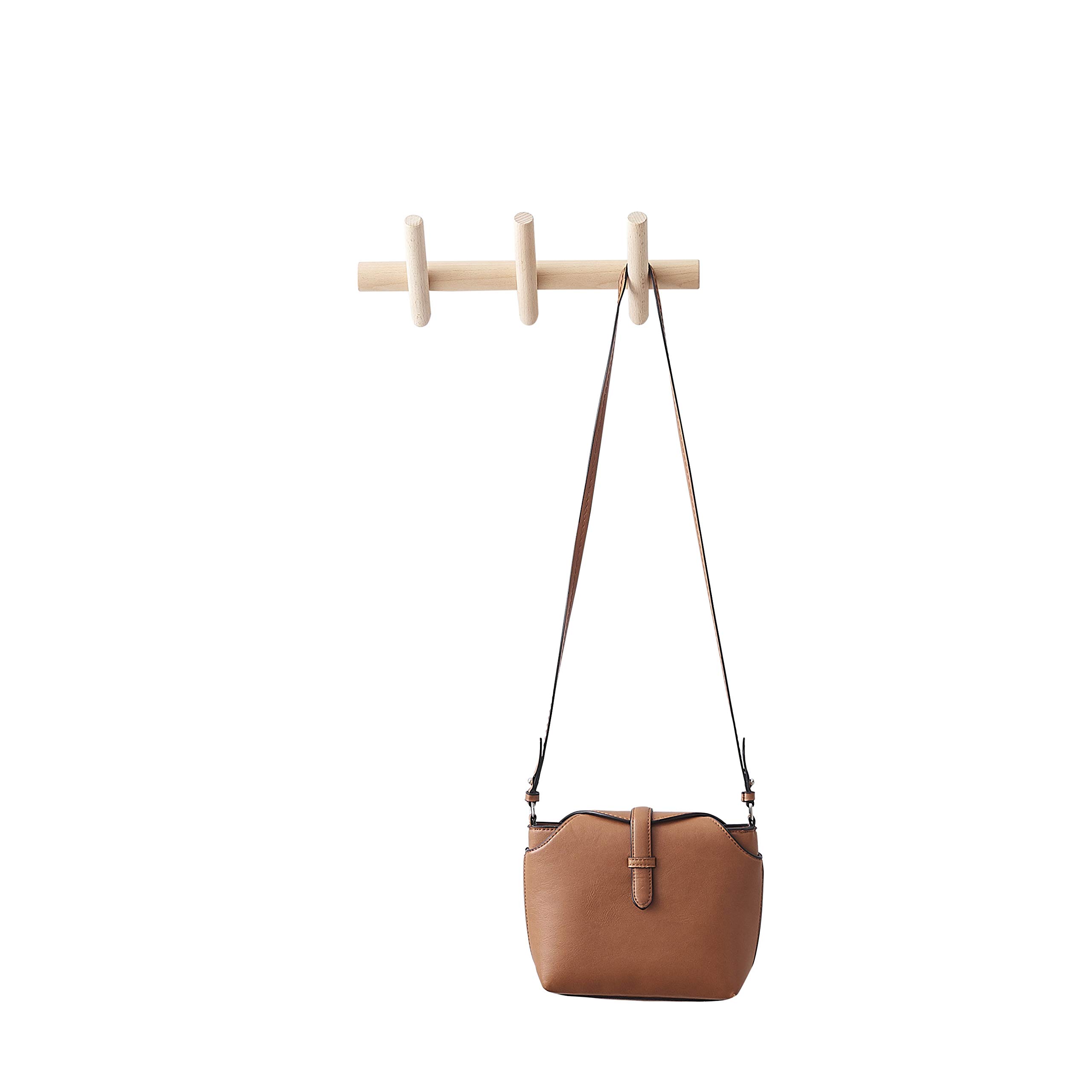 HOMEAMY Wood Coat Rack Modern Wall Mounted Hat and Towel Hanger Wooden Hooks Robe Racks with Pegs for Bedroom Bathroom and Entryway Durable, Easy Assembly, Classic Design (3 Hook)