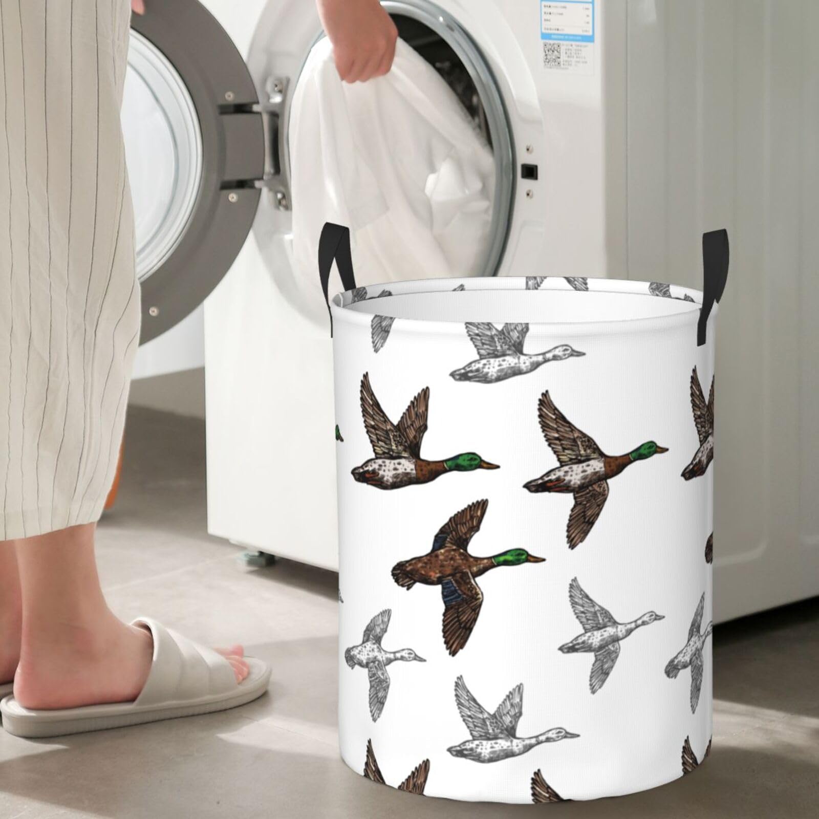 Duck Mallard Wild Bird Large Laundry Basket Decor Round Laundry Hamper Collapsible Laundry Baskets With Handles Dirty Clothes Hamper Basket Toy Cloth Storage Basket for Bedroom Room Decor