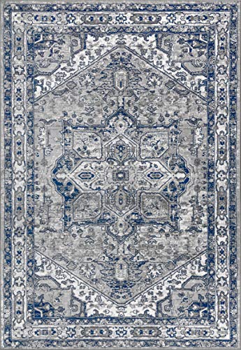 JONATHAN Y MDP106B-8 Modern Persian Vintage Medallion Traditional Indoor Area -Rug Country Easy -Cleaning Bedroom Kitchen Living Room Non Shedding, 8 X 10, Light Grey/Navy