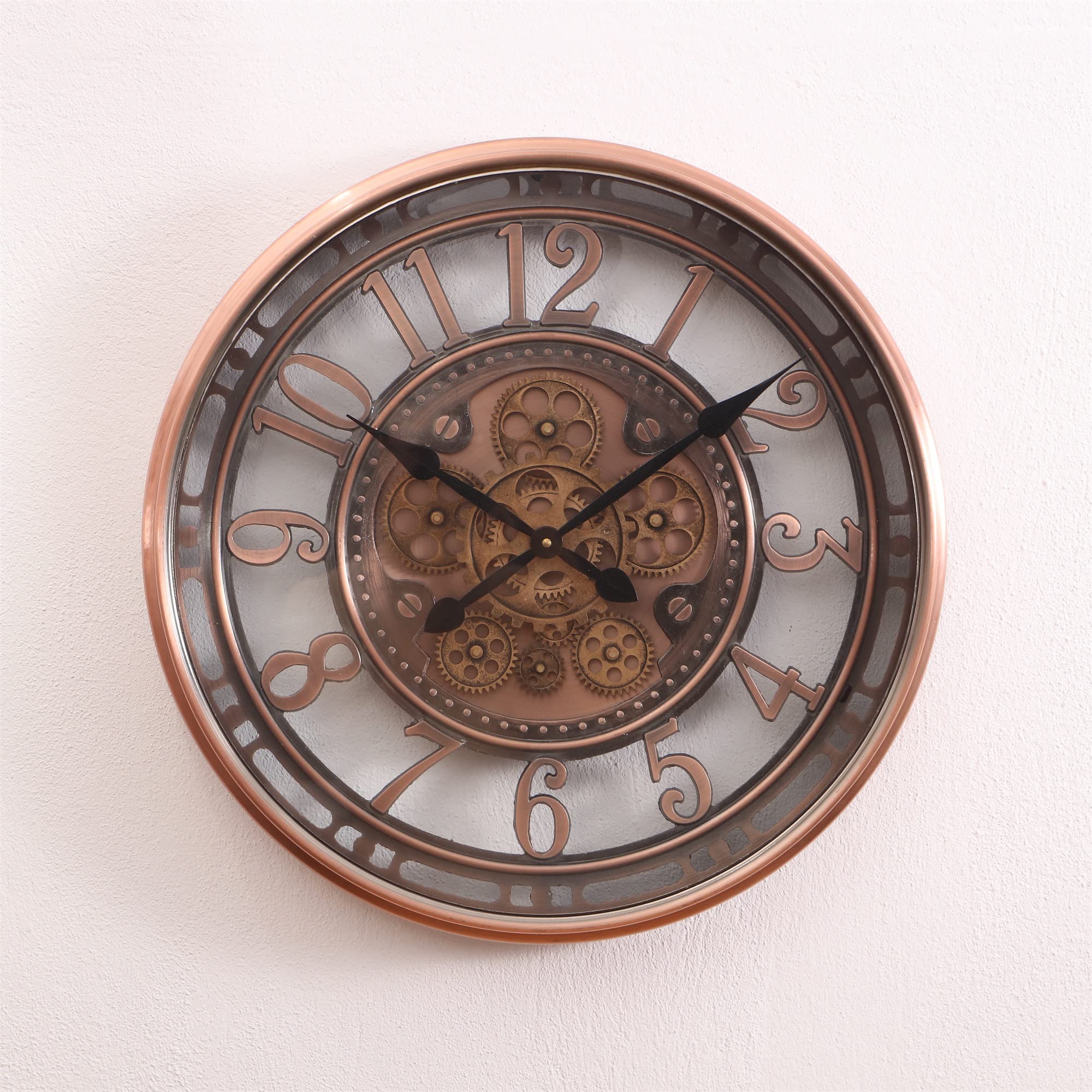 INFINITY TIME 21 Inch Moving Gears Wall Clock,Large Wall Clocks for Living Room Decor,Metal Decorative Wall Clock,Copper Roman Numeral
