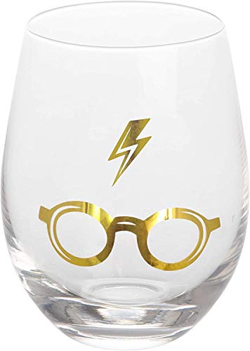 Harry Potter Stemless Wine Glasses, Set of 4 - Gold Harry Potter Symbols and Designs - Glass - 17 oz