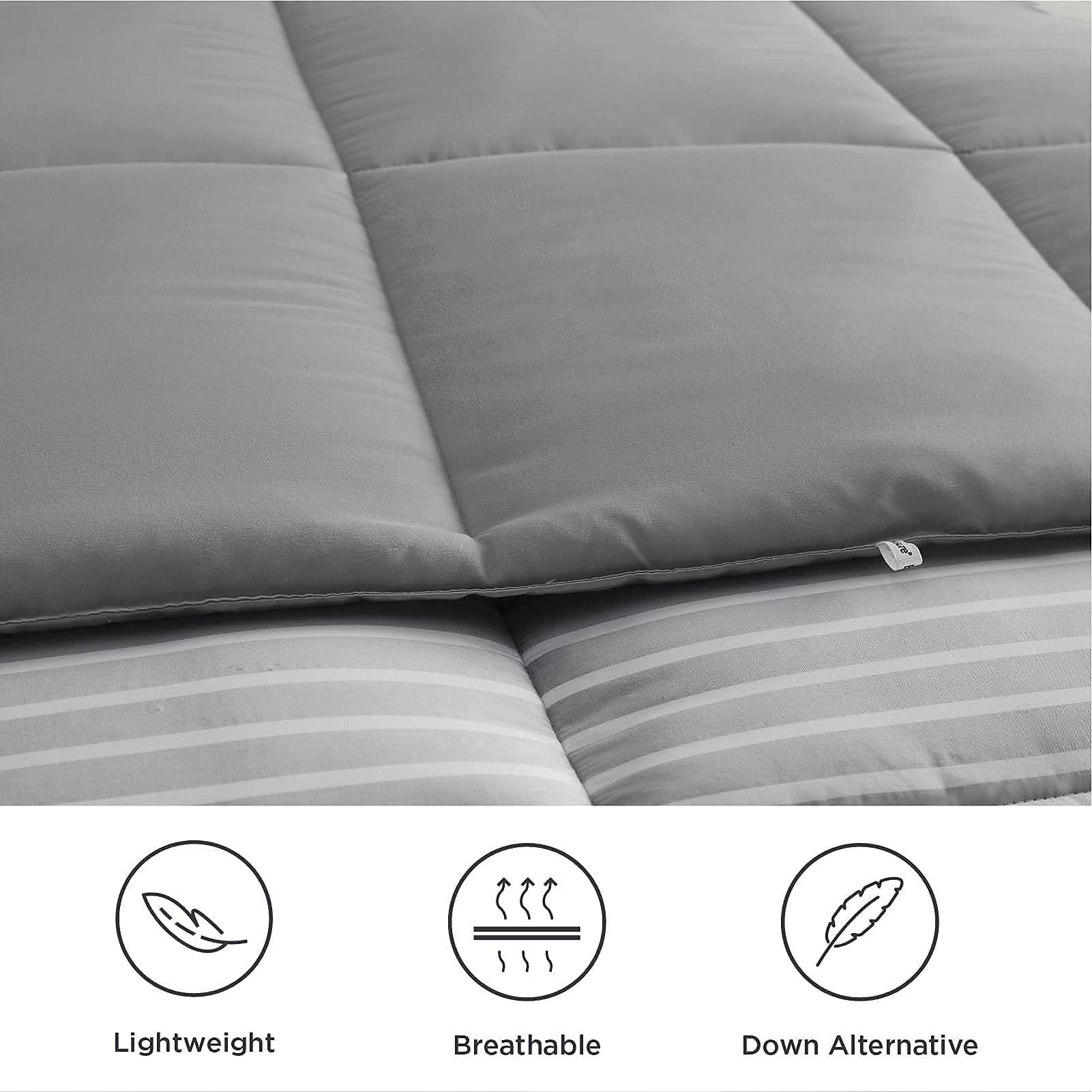 Bedsure Queen Size Comforter Set - Percale Stripes Down Alternative Grey Comforter Sets Box Stitching Gray Duvet Insert, All Season Bed Set with 2 Pillow Shams (Queen/Full, 88x88'', 3 Pieces)