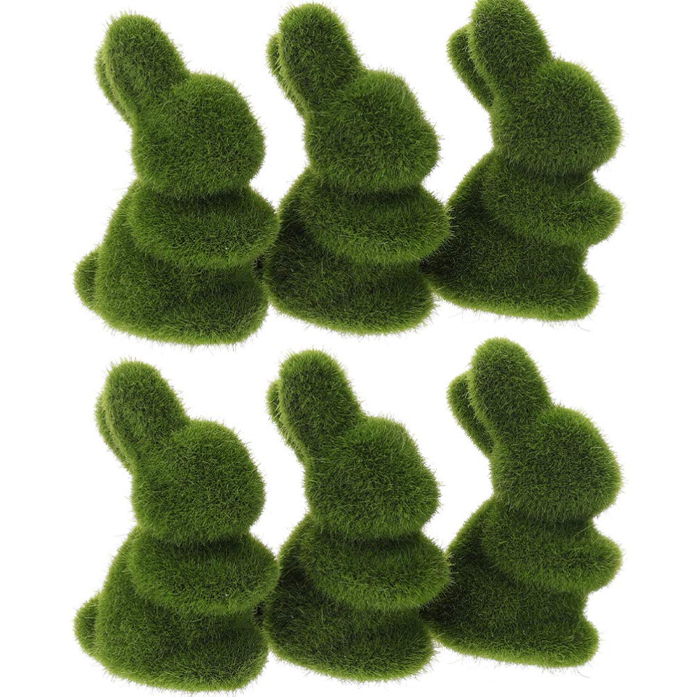 NUOBESTY 6 Pcs Easter Bunny Artificial Grass Turf Bunny Garden Statue Easter Party Ornament Easter Moss Bunny Statue Imitated Desk Decoration Flocking Rabbit Figurines Animal Glass Table