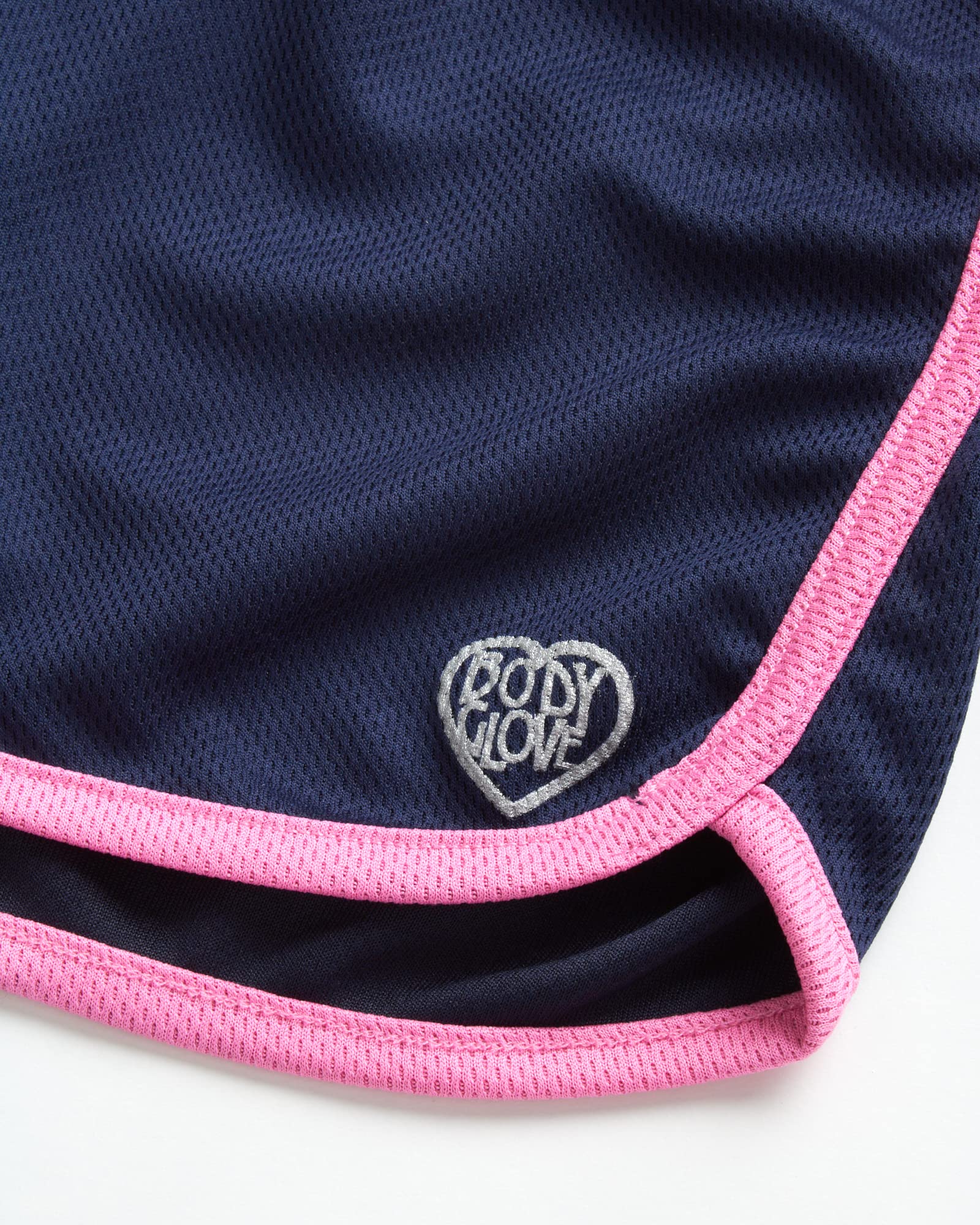Body Glove Girls' Active Shorts - 4 Pack Mesh Athletic Performance Gym Dolphin Shorts (7-12), Size 10, Coral/Yellow/Navy/Pink