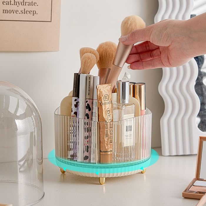 EPKAOZEY Rotating Pen Holder Desk Organizer, 7 Grids 360° Pencil Holder Rotatable Desktop Organizer, Removable Makeup Holder Large Capacity, Holds Pencils, Crayons and All Kinds of Stationery, Makeup Brushes, Small House Items (White)