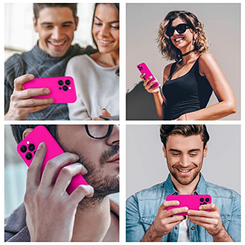 Cordking Designed for iPhone 13 Pro Max Case, Silicone Full Cover [Enhanced Camera Protection] Shockproof Protective Phone Case with [Soft Anti-Scratch Microfiber Lining], 6.7 inch, Hot Pink