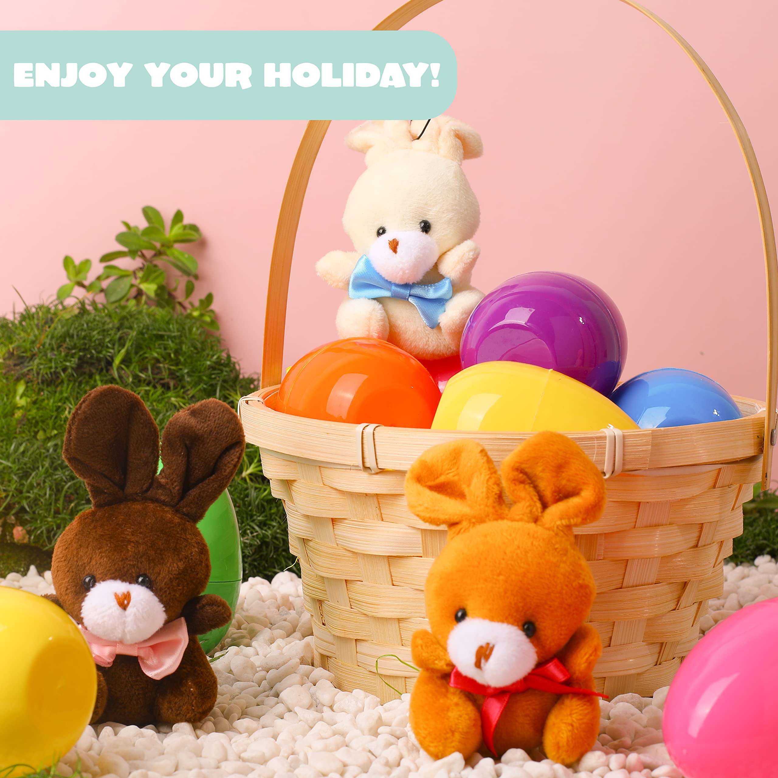 JOYIN 24 Pcs Filled Easter Eggs, Bright Colorful Easter Eggs Prefilled with Variety Plush Bunnies for Kids Toddlers Egg Hunt, Easter Basket Stuffers and Party Favors