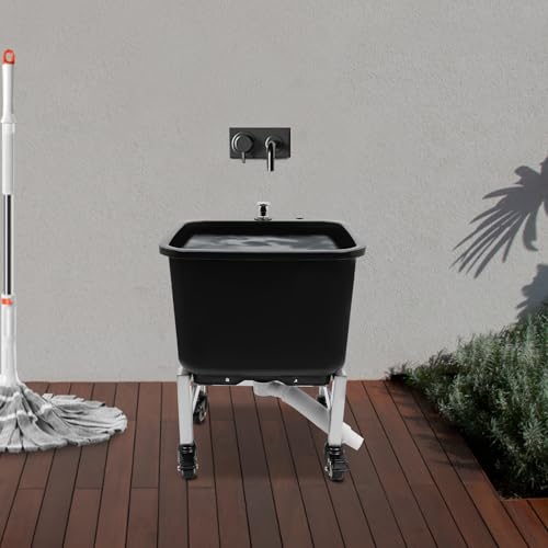 Commercial Mop Bucket on Wheels, Plastic Mobile Mopping Bucket with Drain Hole, Portable Household Mop Buckets for Balcony Kitchen Restaurant Floor Cleaning/Mopping