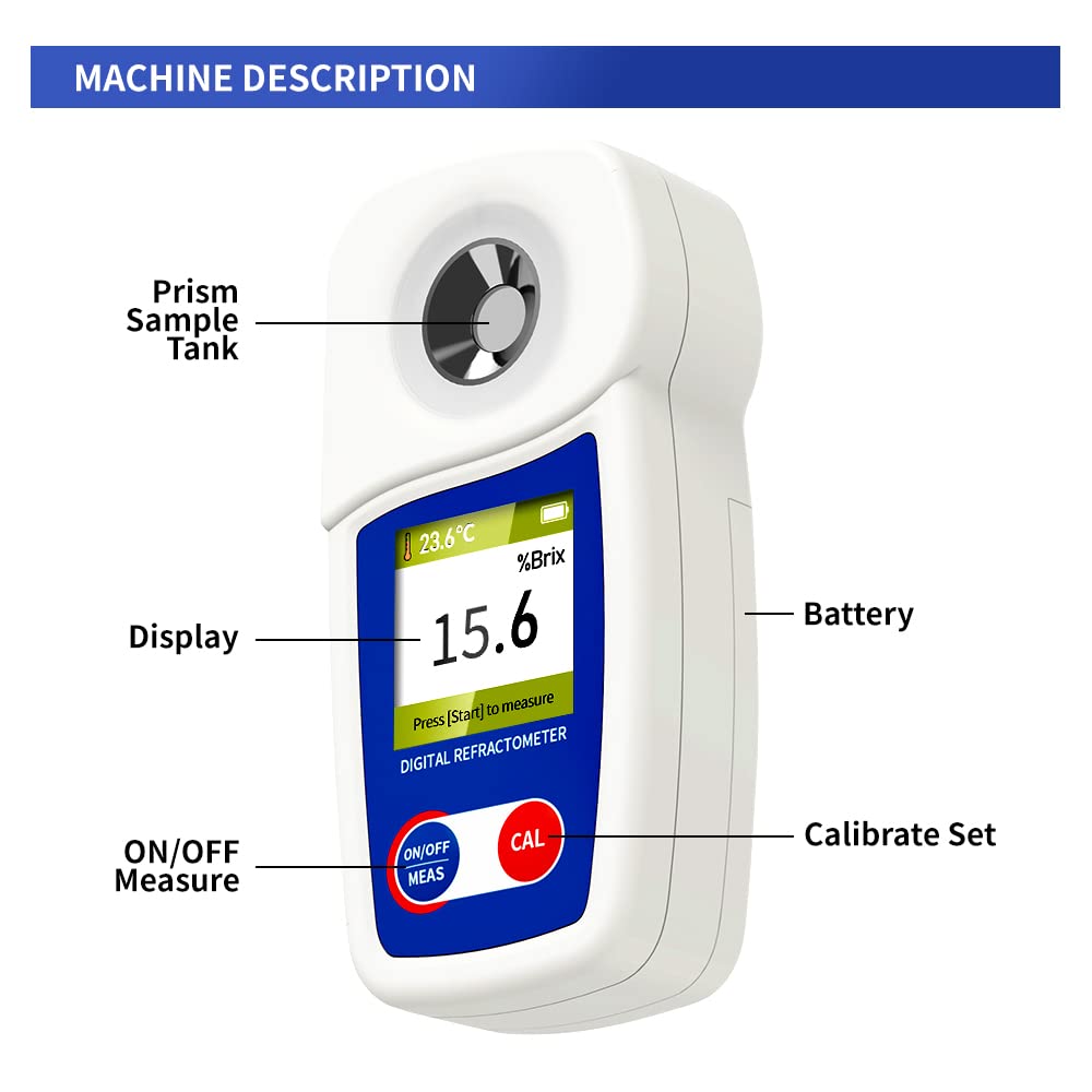 Digital Brix Refractometer Flagfront brix Meter Refractometer Automatic Temperature Compensation Brix Refractometer Range 0-55%,±0.1% Precision for Fruit Juice Coffee