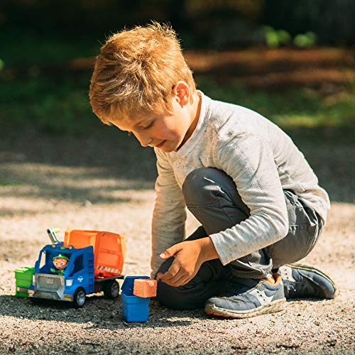 Blippi Recycling Truck - Includes Character Figure, Working Lever, 2 Trash Cubes, 2 Recycling Bins - Sing Along with Popular Catchphrases - Educational Toys for Kids - Amazon Exclusive