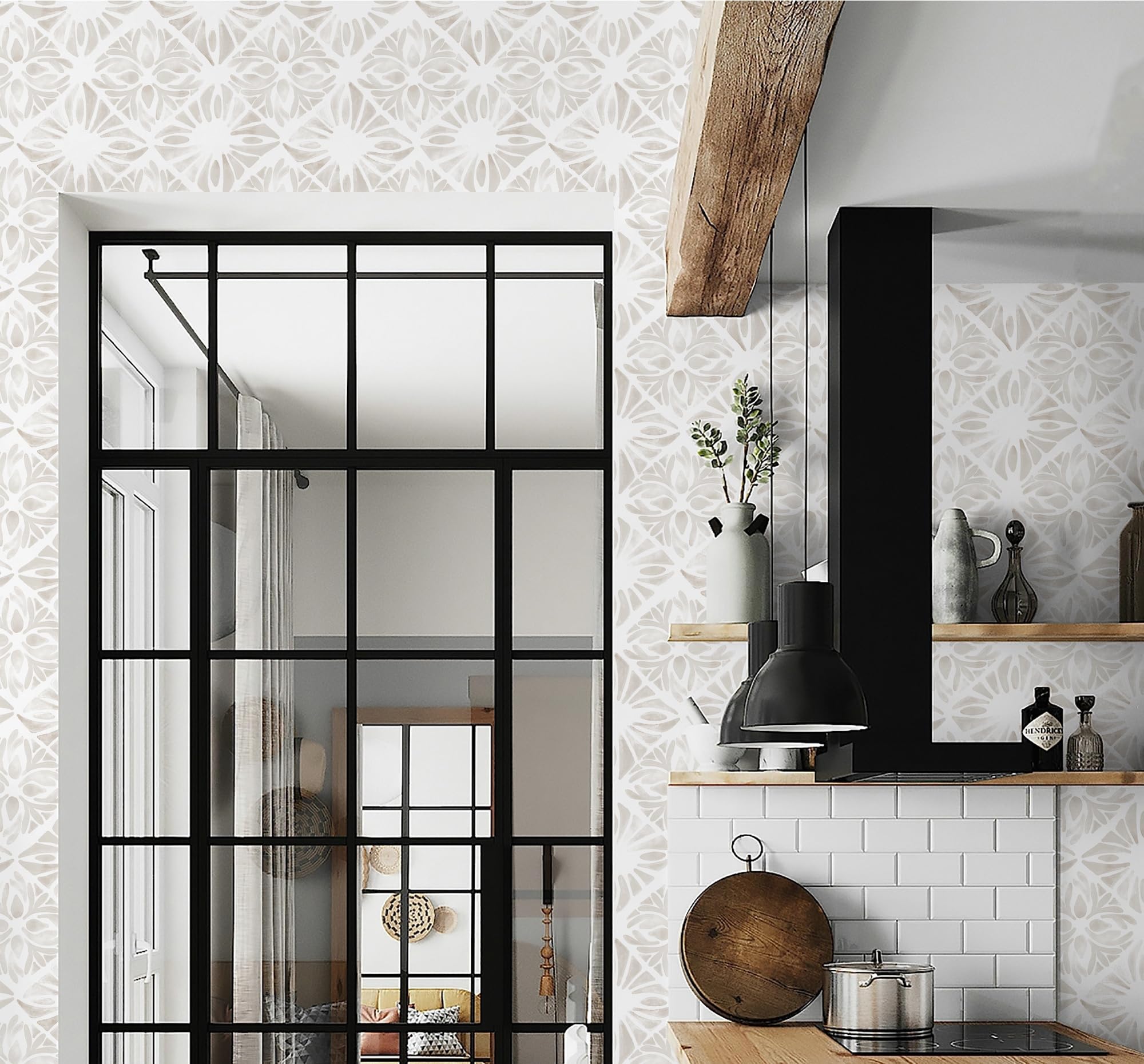 Fiula Geometric Peel and Stick Wallpaper Boho wallpaper78.7 "x16.1" White and Gray Wallpaper White Contact Paper Removable Wallpaper for Bedroom Waterproof Removable Shelf Liner Decal Vinyl Roll