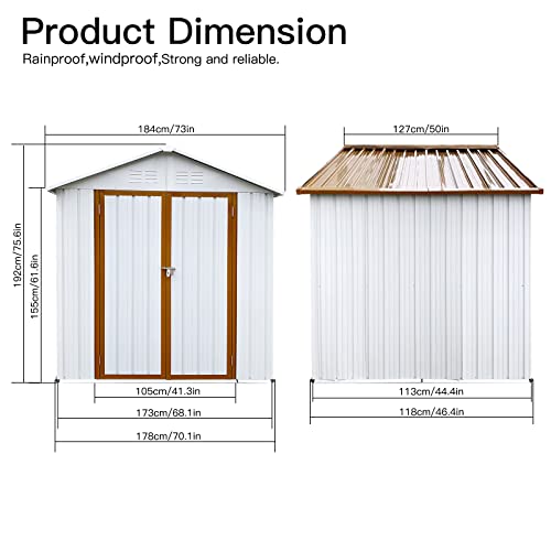 Morhome 6 x 4 FT Outdoor Storage Shed, Metal Garden Tool Shed, Outside Sheds & Outdoor Storage Galvanized Steel with Lockable Door for Backyard, Patio, Lawn, Brown