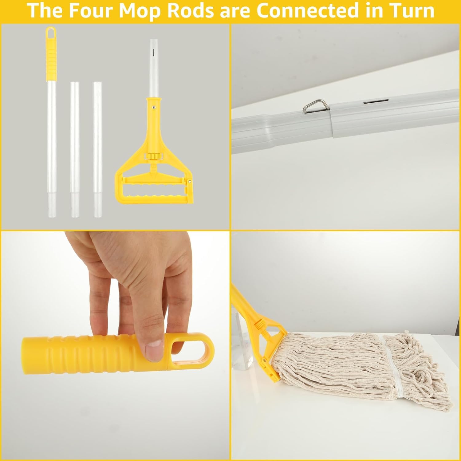 Commercial Mop, String Mops for Floor Cleaning Heavy Duty Industrial Mop with Long Handle, Looped-End String Cotton Wet Mop for All Home/Garage/Office/Workshop/Warehouse Floors