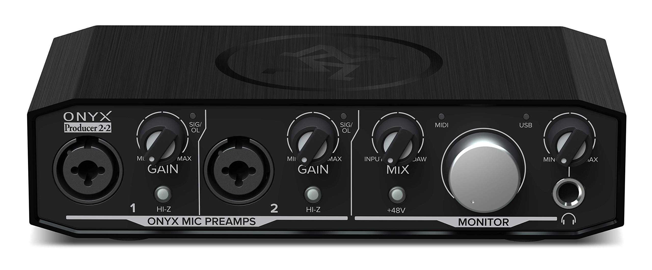 Mackie Producer Bundle with Onyx Producer interface, EM89D dynamic mic, EM91C condenser mic and MC-100 headphones.