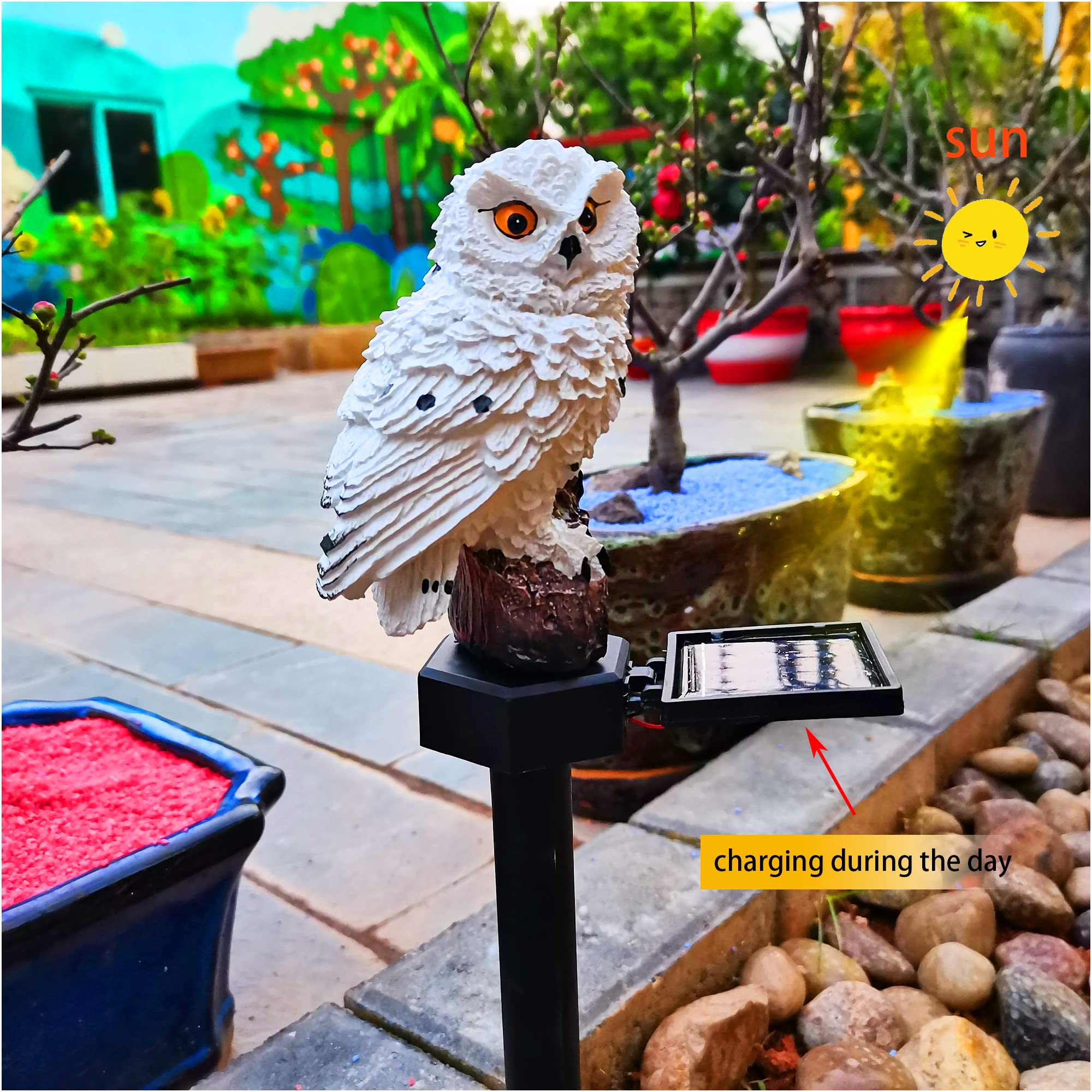 MXJIAELE Owl Solar Lights Garden for Home Decorations Owls Night Lights for Outdoor Garden Yard White Owls LED Light Stake Garden Decor (White