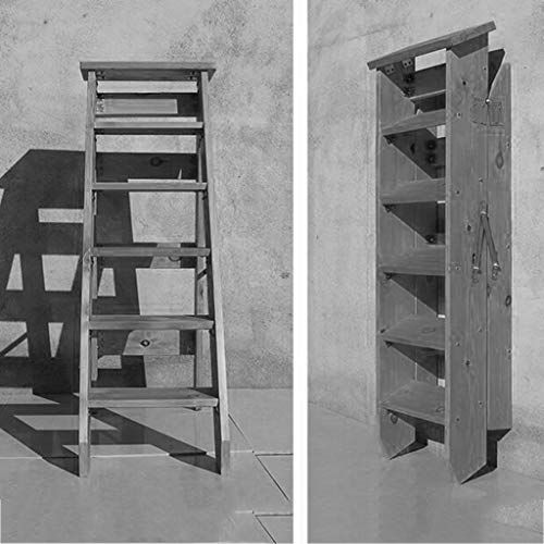 XWZJY Moveable 6 Steps Stepladder Multifunction Wooden Ladder Stool Folding Stairs Chair for Living Room/Kitchen/Balcony/Courtyard,Height 120cm,Load Bearing 150kg