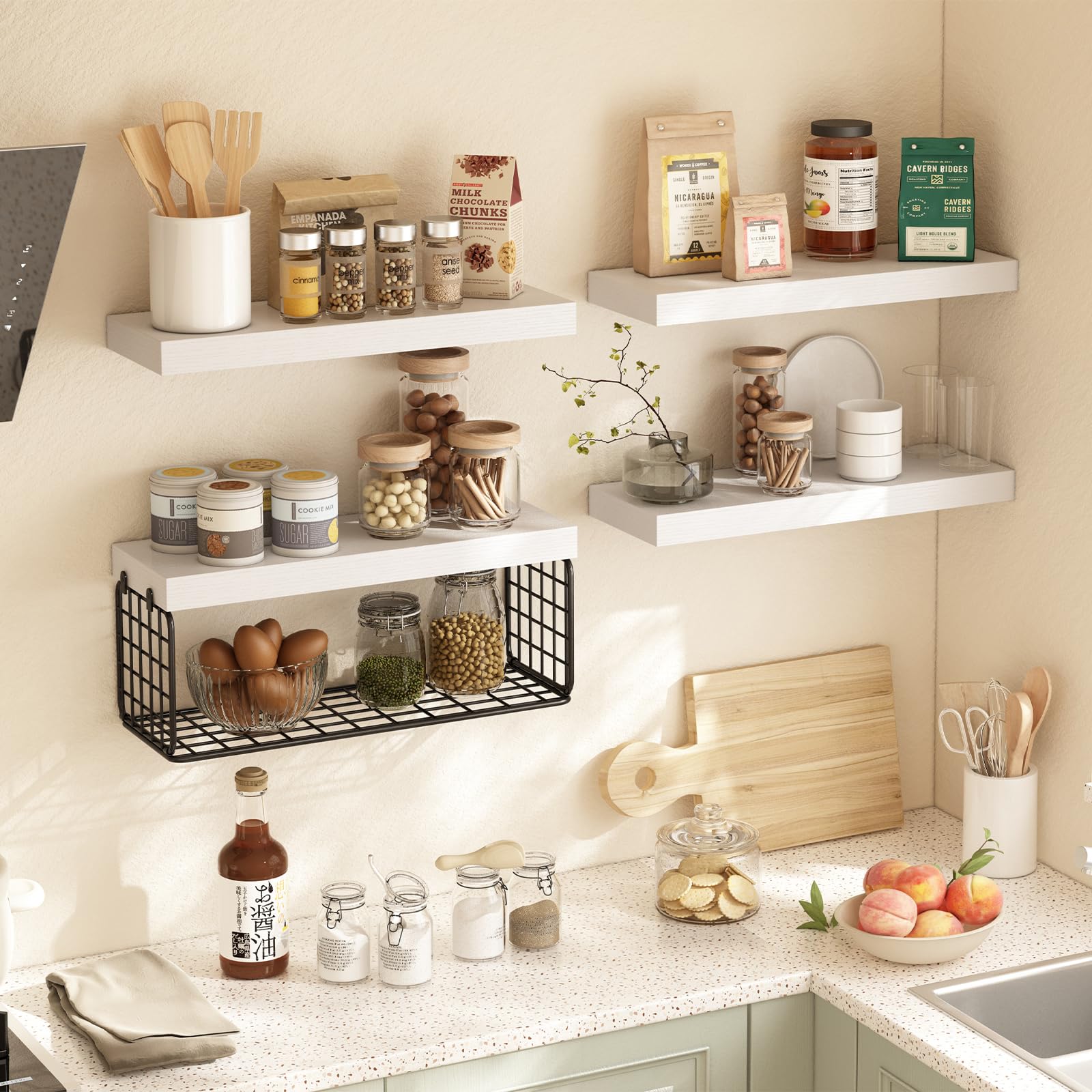 Fixwal Bathroom Floating Shelves, 4+1 Tier 15.7in Rustic Wood Wall Shelf Over Toilet with Invisible Brackets, Farmhouse Wall Decor (Gray)