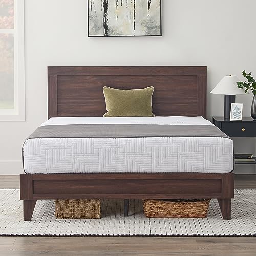 Edenbrook Delta King Bed Frame with Headboard – No Box Spring Needed – Compatible with All Mattress Types – Wood Slat Support – King Size Wood Platform Bed Frame – Mahogany
