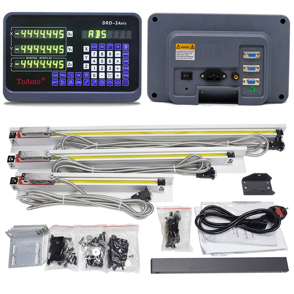 DRO 3 Axis Digital Readout Display +3pc Glass Linear Scale for CNC Mill Lathe Machine (450+500+1000)