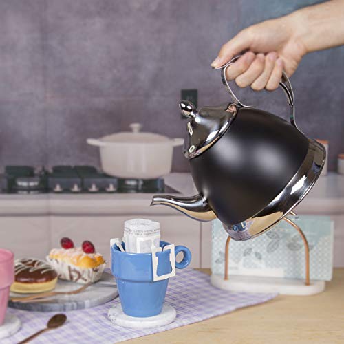 Evco International 77061 Nobili 2.0 Qt. Stainless Steel Tea Kettle with Removable Infuser Basket, quart, Opaque Black, 2.0 quart