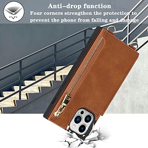 Havaya Crossbody Wallet for iPhone 13 pro max case with Strap iPhone 13 pro max case with Card Holder-Brown