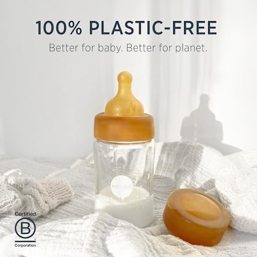 HEVEA Wide Neck Baby Bottle Nipple - Slow Flow Glass Bottle Nipple for Newborn Babies - Single-Pack - 100% Natural Rubber 0+ Months