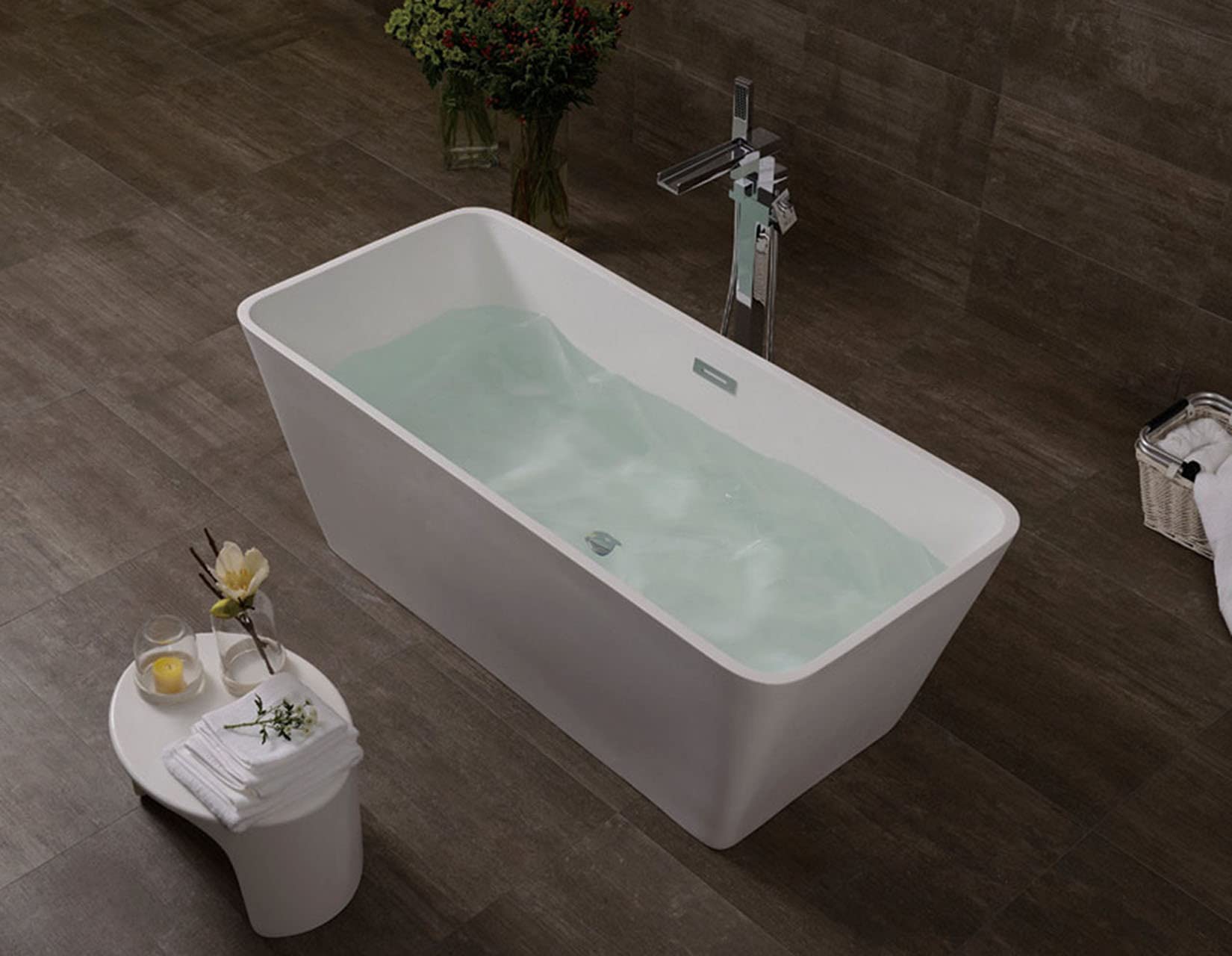 Dowell 076 59" Luxury Contemorary Stone Resin FREE STANDING Bathtub White Modern