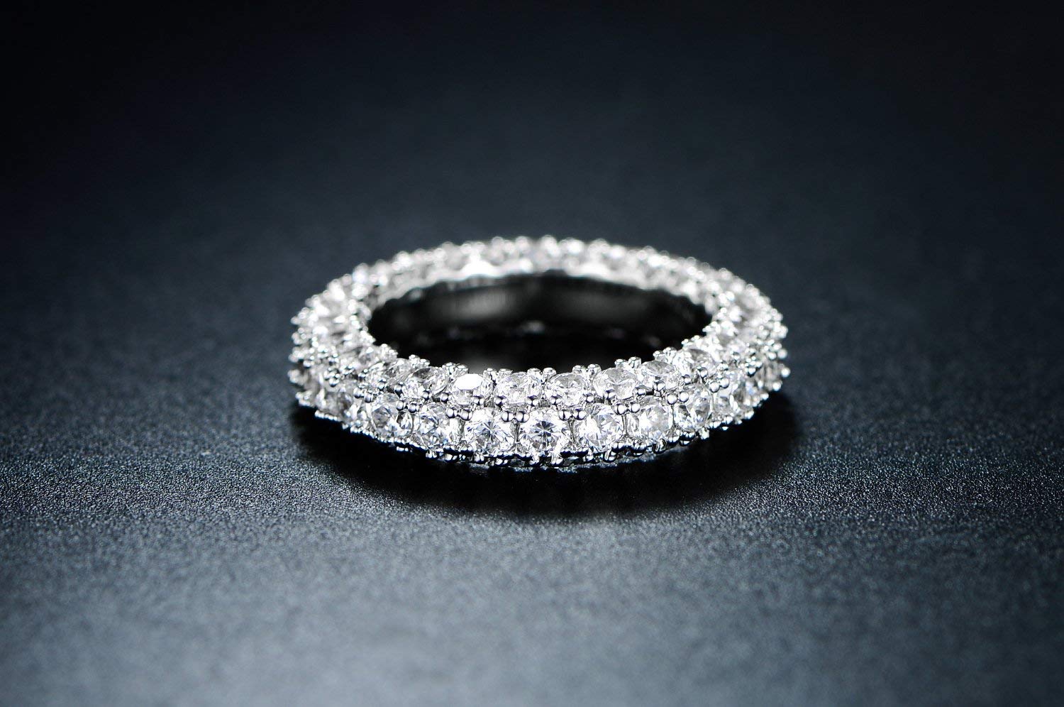 Barzel 3 Row Eternity Ring Wedding Band 18k White Gold Plated Cubic Zirconia Eternity Band Ring Jewelry (Silver, 7)